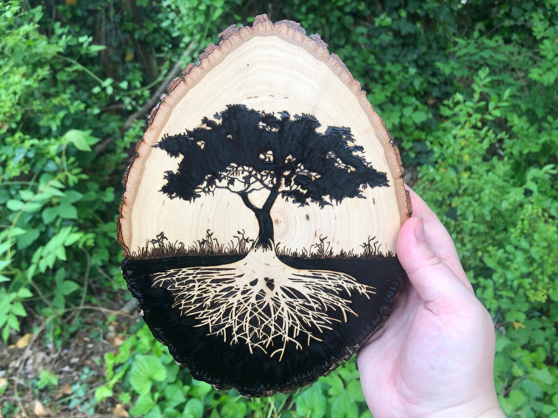 Wood Burned Tree of Life Pyrography Wall Art Gift Live Edge Wood Slice ...