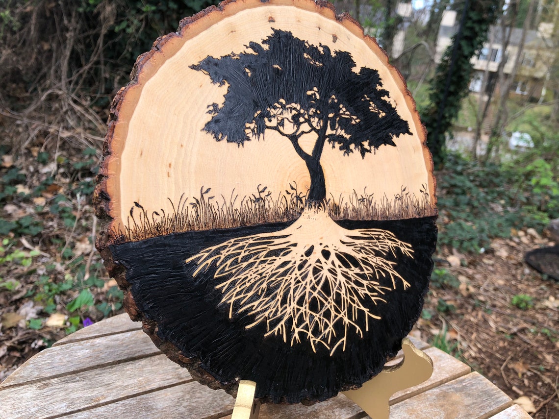 Wood Burned Tree of Life | Pyrography | Wall Art | Gift | Live Edge ...