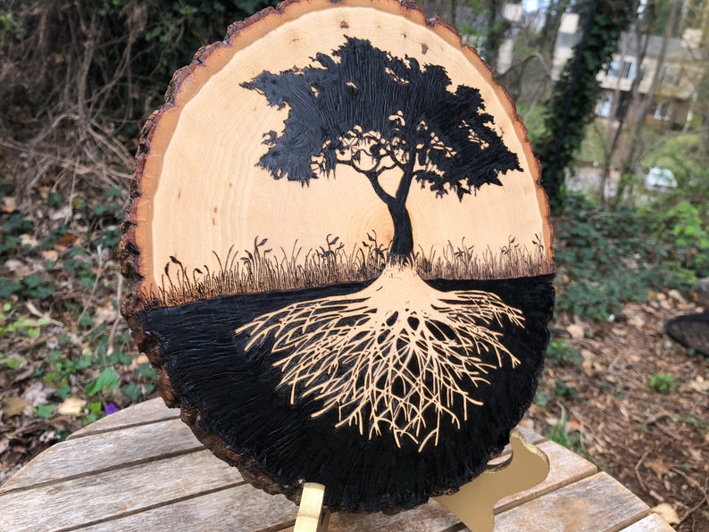 Wood Burned Tree of Life | Pyrography | Wall Art | Gift | Live Edge ...