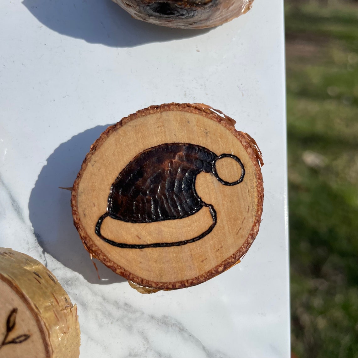 Wood Burned Magnets, Pyrography, Alien Art, Pine Tree, Mushrooms, Paw ...