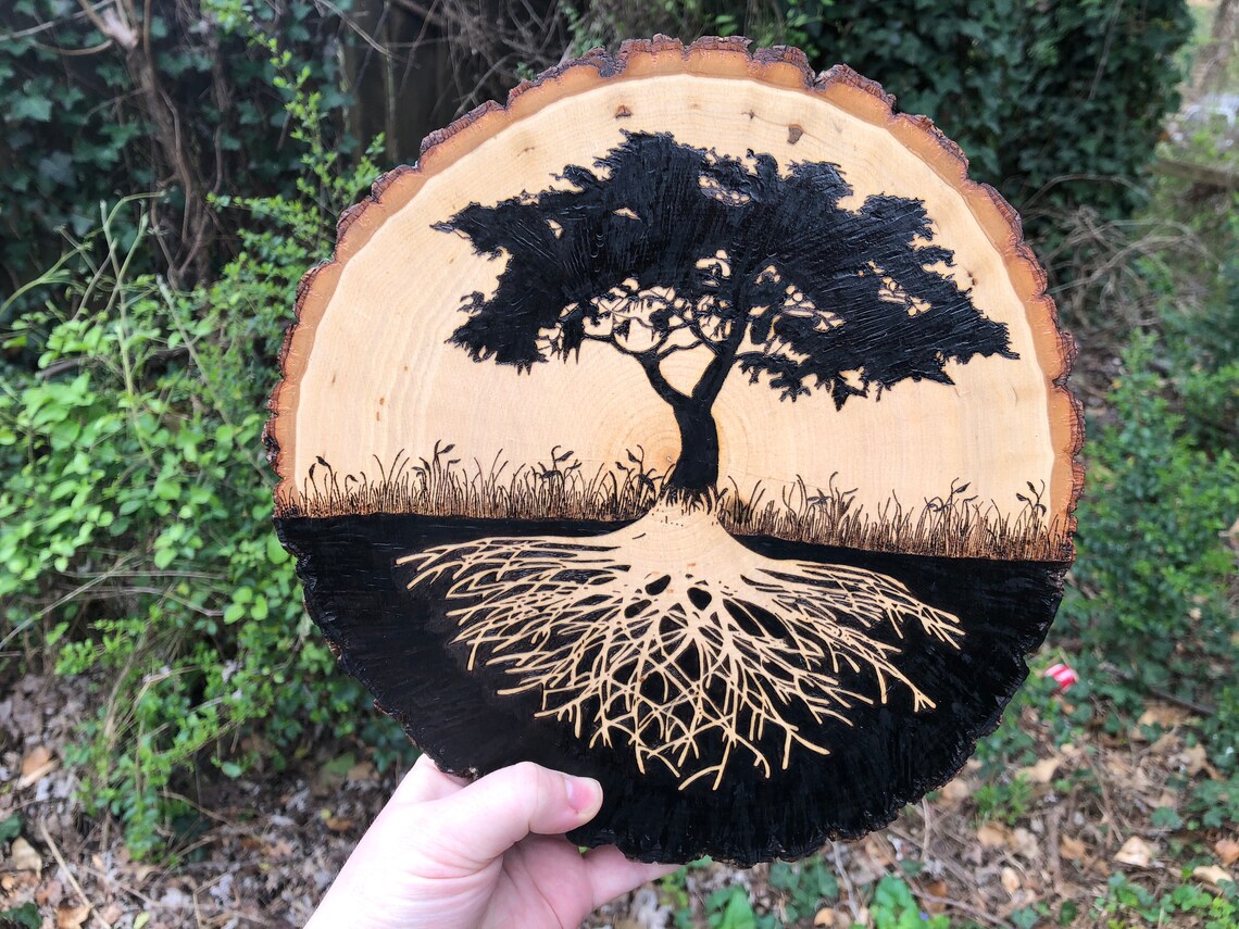 Wood Burned Tree of Life | Pyrography | Wall Art | Gift | Live Edge ...