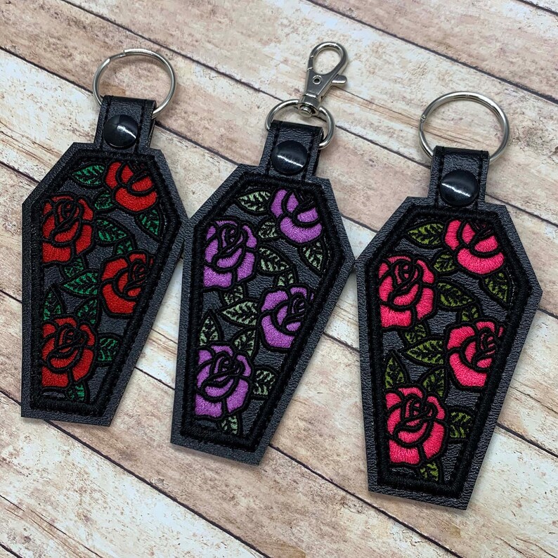 3D Embroidered Floral Coffin Key Chain - Etsy