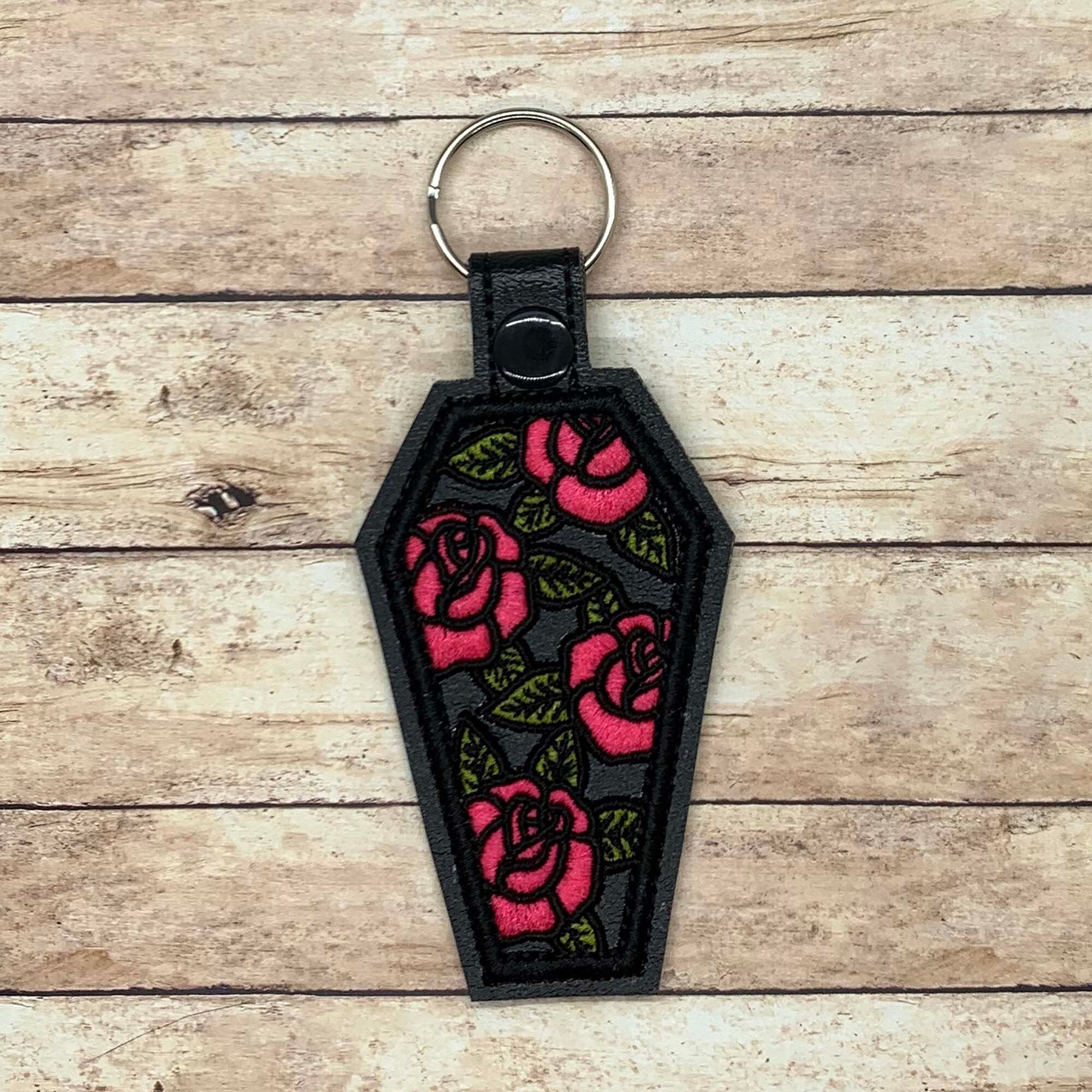 3D Embroidered Floral Coffin Key Chain - Etsy