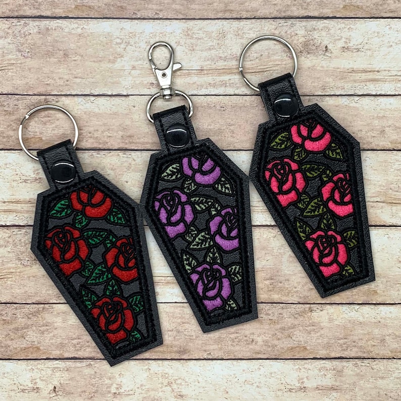 3D Embroidered Floral Coffin Key Chain - Etsy