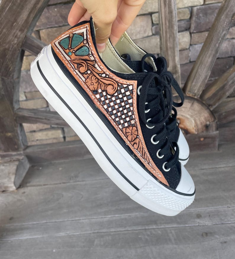 Tooled Leather Converse - Etsy