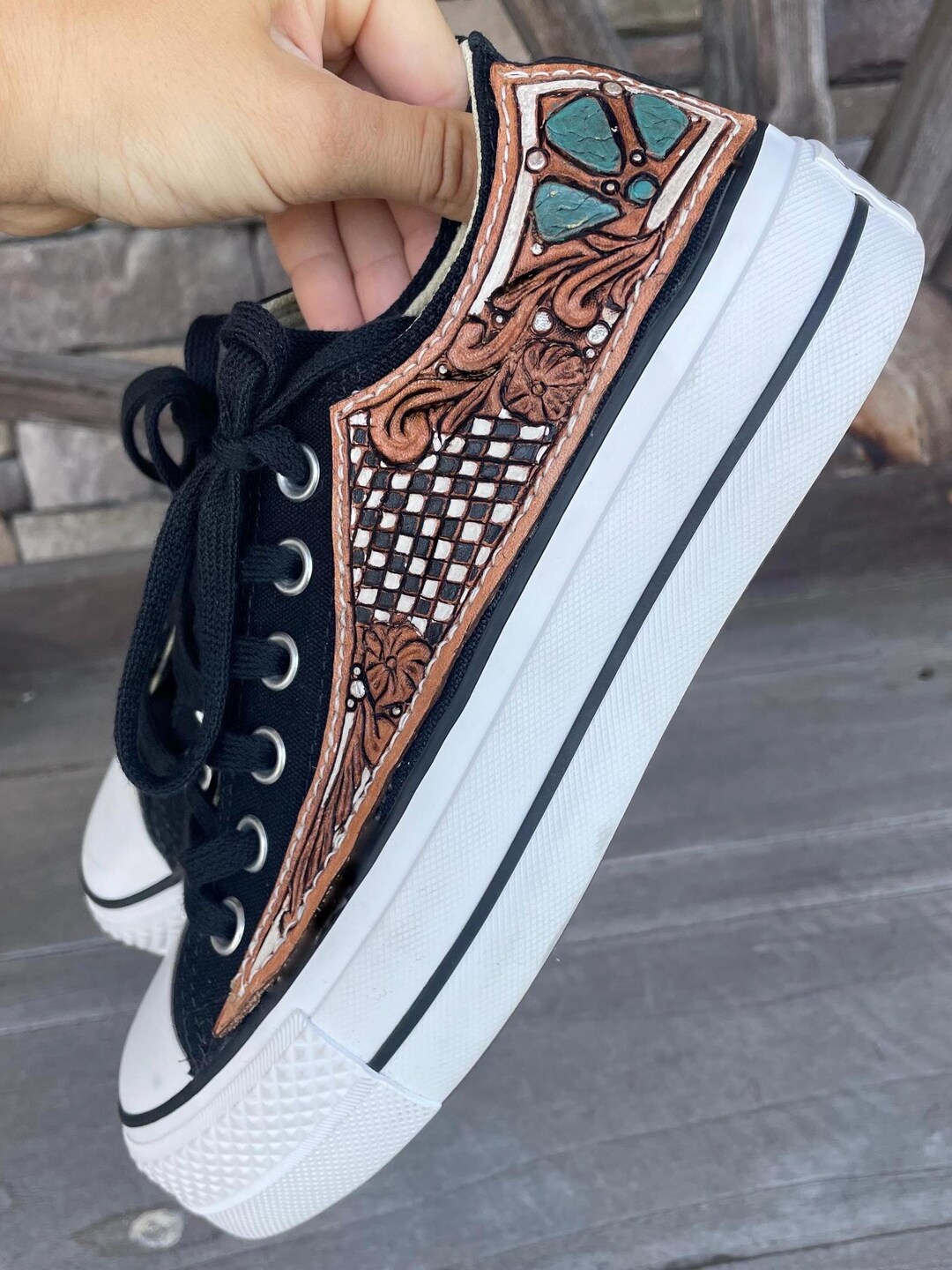 Tooled Leather Converse - Etsy