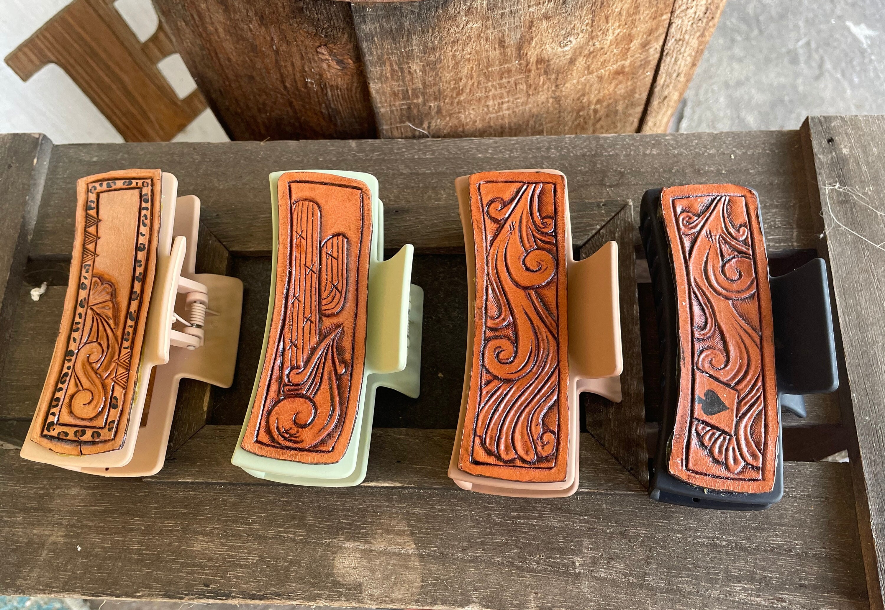 Tooled Leather Claw Clips - Etsy