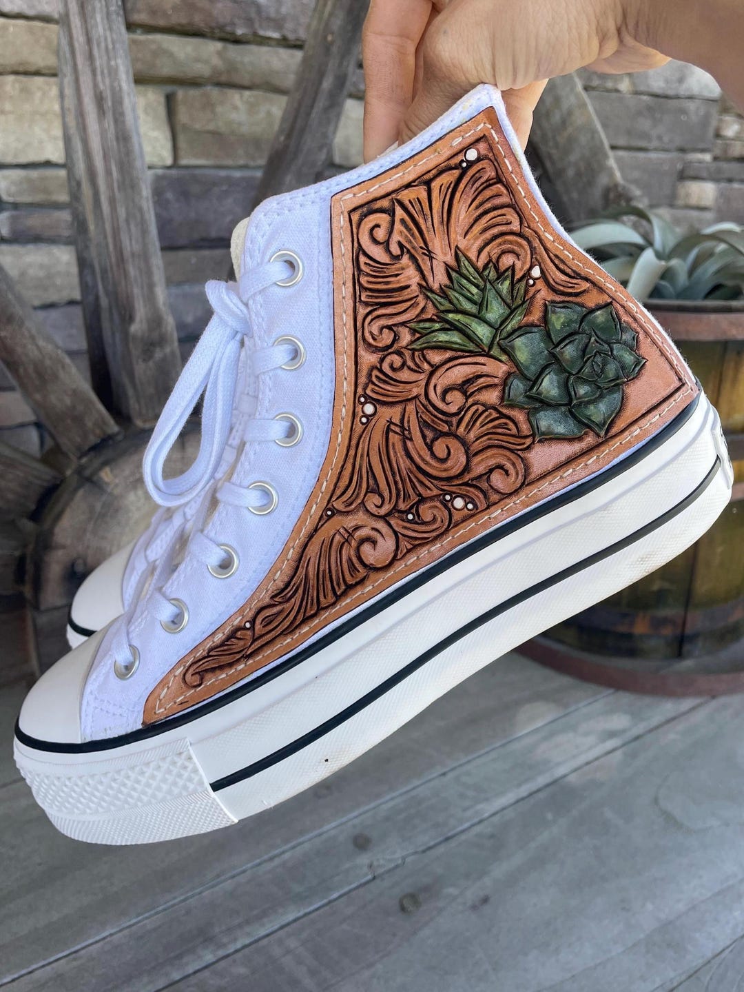 Tooled Leather Converse - Etsy