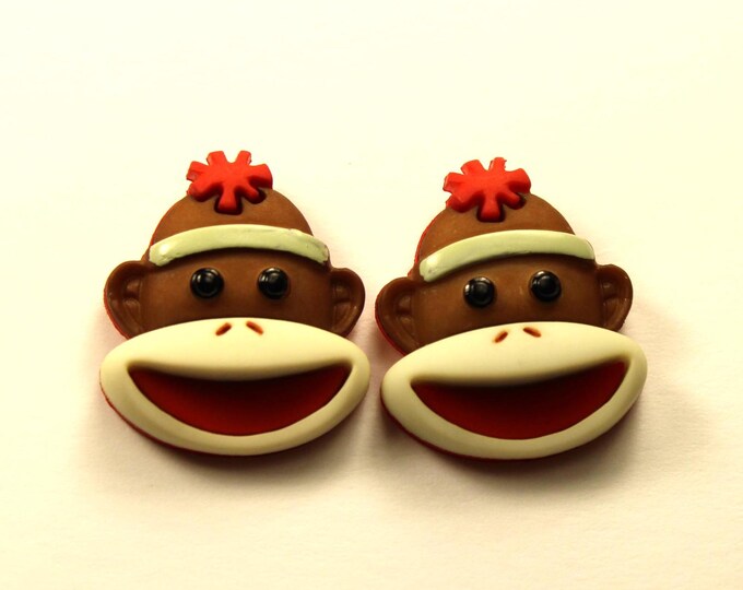 2 Sock Monkey Face Buttons Shank Back Sock Monkey Sewing Supply Sock ...