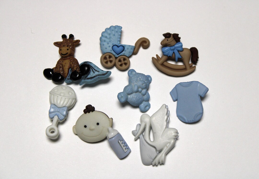 9 Baby Boy Buttons Baby Boy Embellishments Baby Boy Craft Supply Blue ...