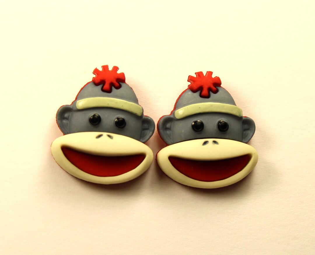 2 Sock Monkey Face Buttons Shank Back Sock Monkey Sewing Supply Sock ...