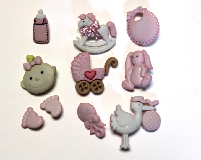 10 Baby Girl Buttons Baby Girl Embellishments Baby Girl Craft Supply ...