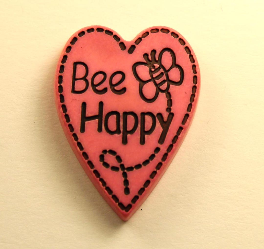 Bee Happy Button Pink Heart Button With Bee Happy 1" - Etsy