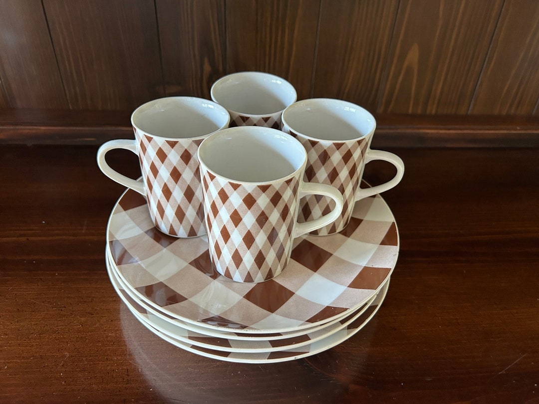 Set/4 Vintage Taste Setter Snack Sets {mugs and Plates} in Brown ...