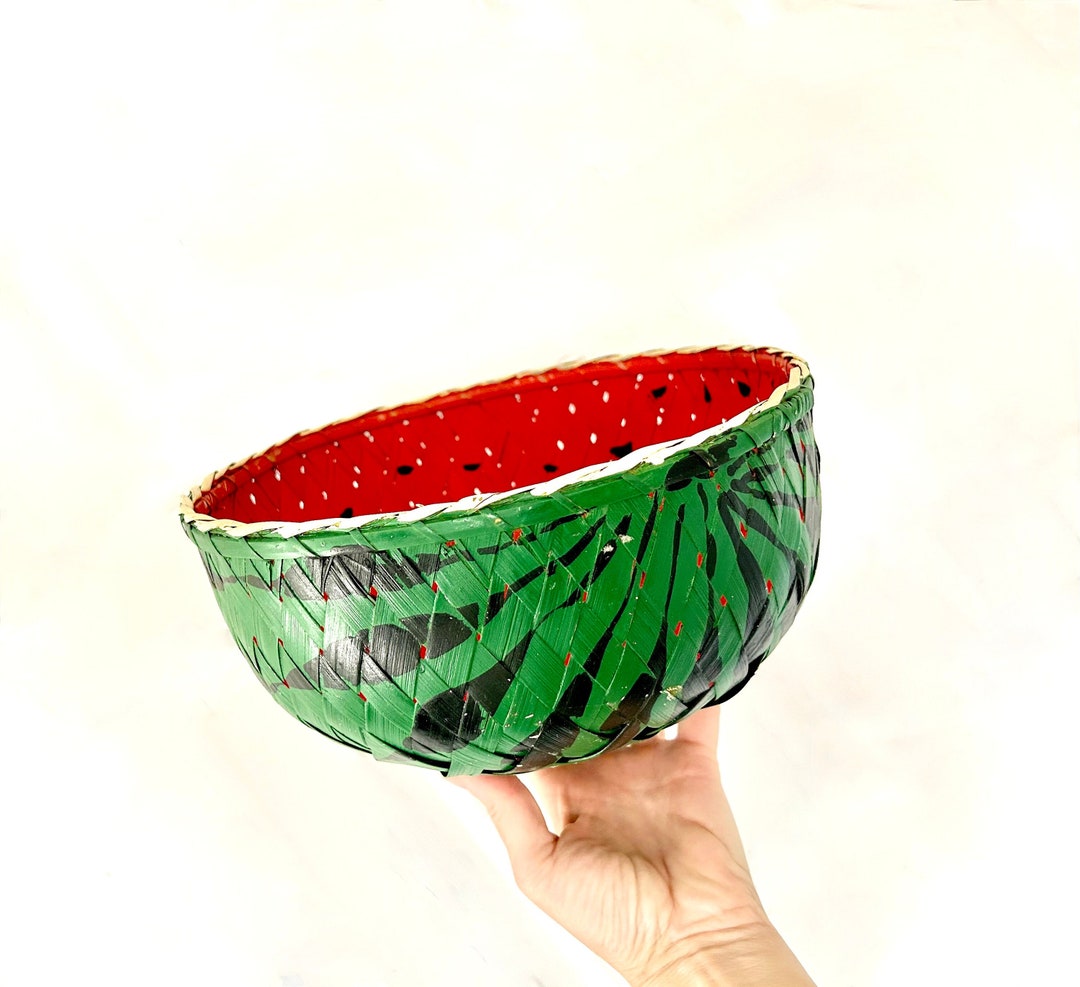 Pair (2) Vintage Watermelon Nesting Serving Bowls/baskets, 10"; Painted ...