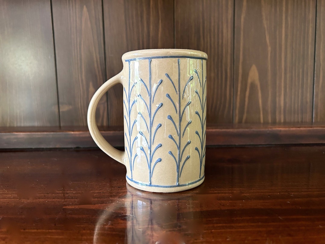 Hartstone Pottery Mug, Earthtones Blue Floral Design, Zanesville Ohio ...