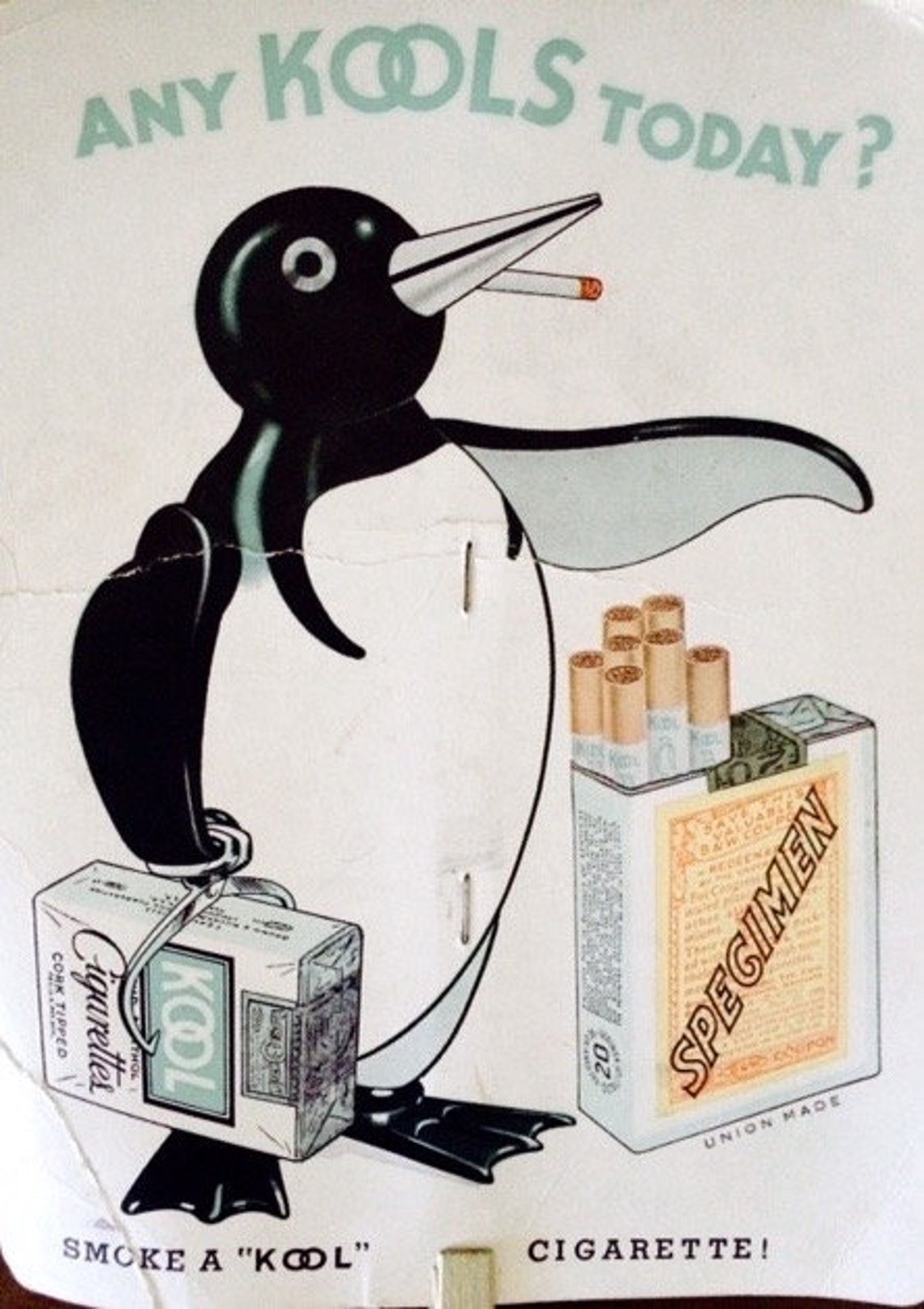 1930s Kool Cigarettes Paper Advertising Fan Featuring Willie the ...