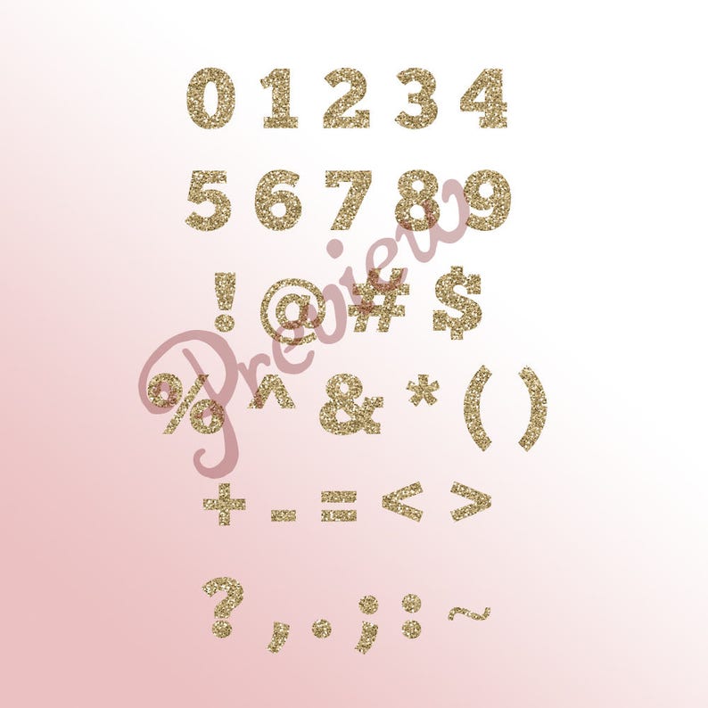 Glitter Retro Numbers & Symbols Clipart: Gold Glitter Numbers, Bold ...