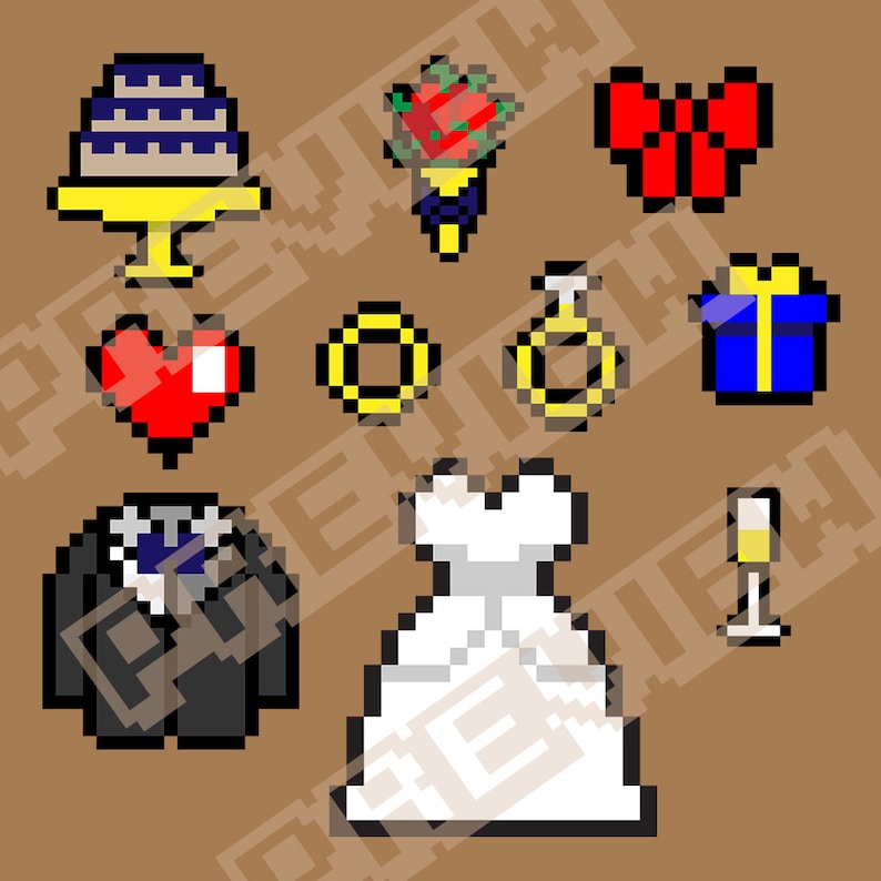 Video Game Wedding 8 Bit Clipart Set - Gamer Wedding 8 Bit Heart and ...