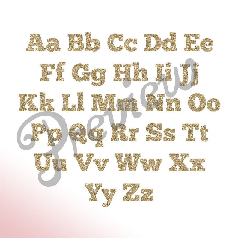 Glitter Retro Alphabet Clipart: Gold Glitter Letters, Bold Gold Glitter ...