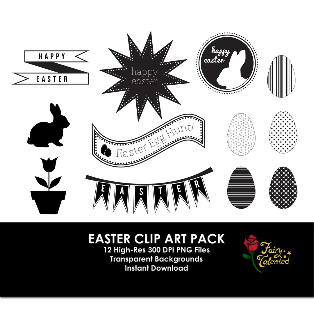 Easter Clipart Printable Black & White Graphics With Transparent ...