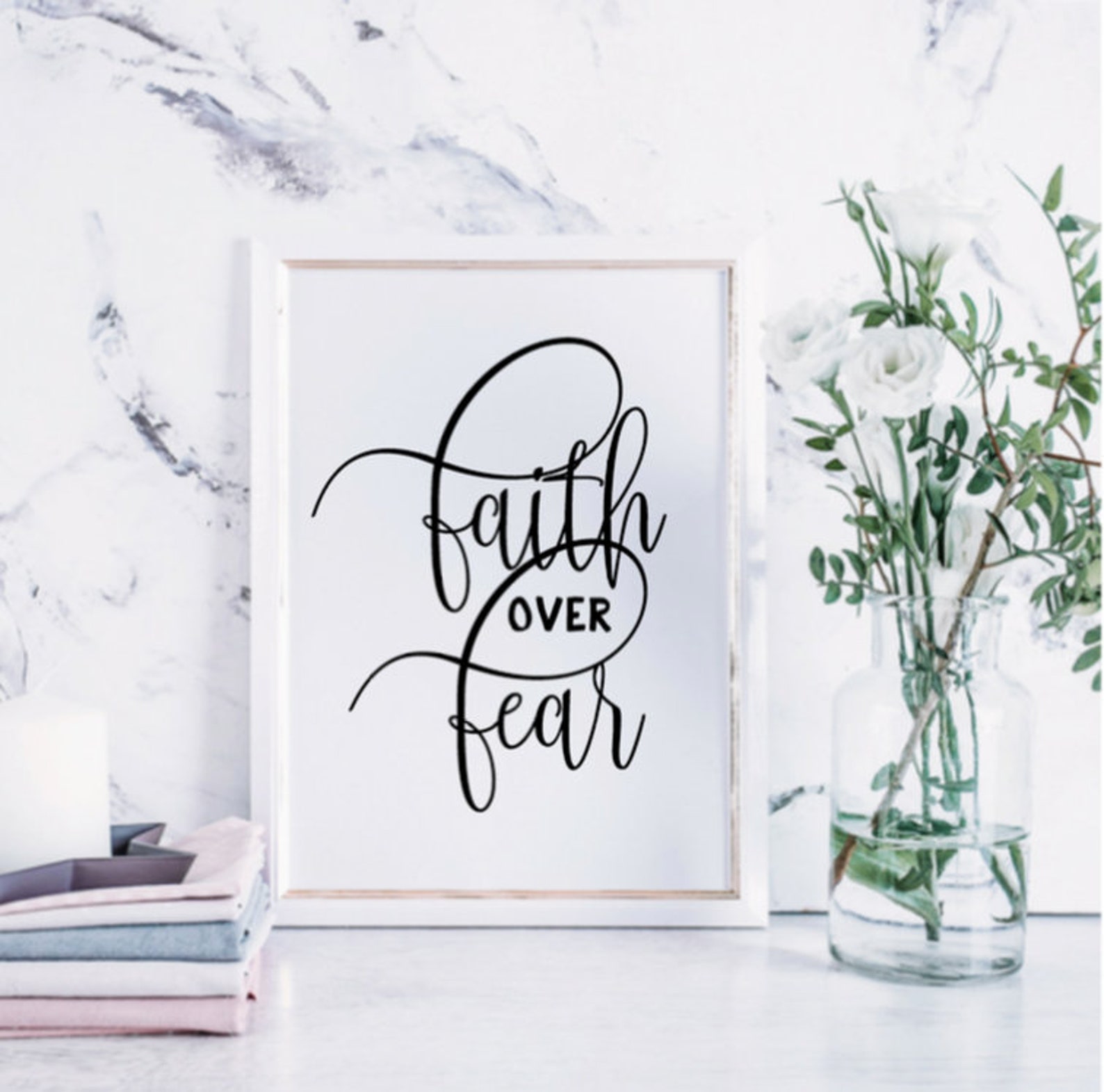 Faith Over Fear Print Printable Wall Art Christian Faith Art | Etsy