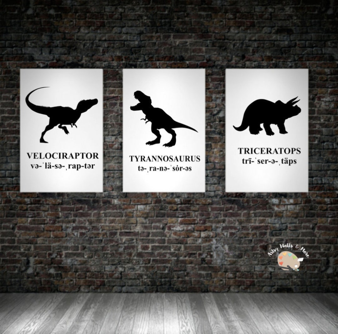 Dinosaur SET of Prints Dinosaur Printable Wall Art Themed Bedroom Print ...