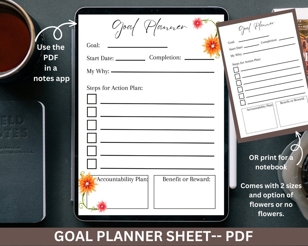 Goal Planner Sheet Digital Download, Goals Planner Pdf, Printable Goals ...