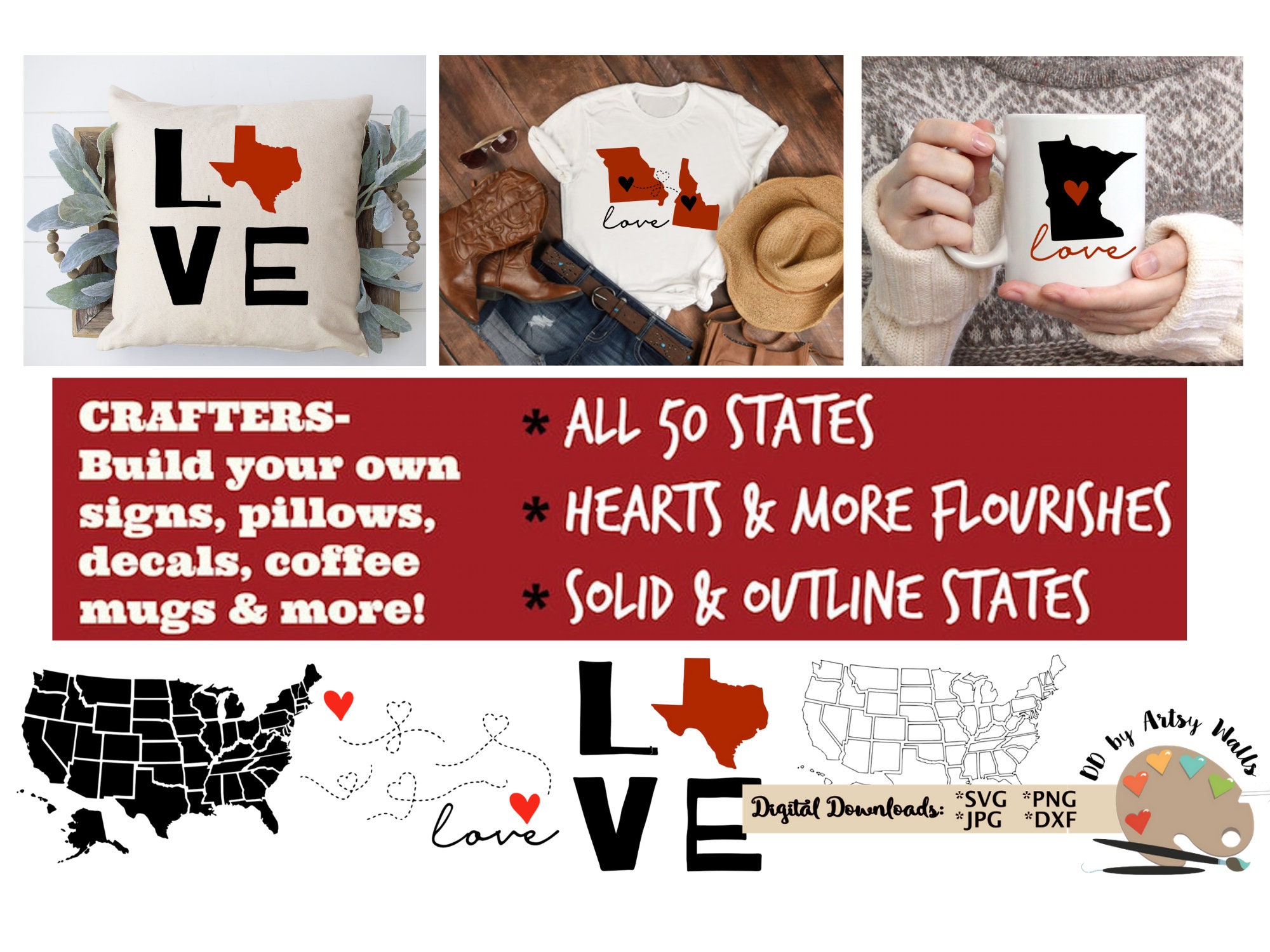50 states svg cut file bundle for silhouette United states | Etsy