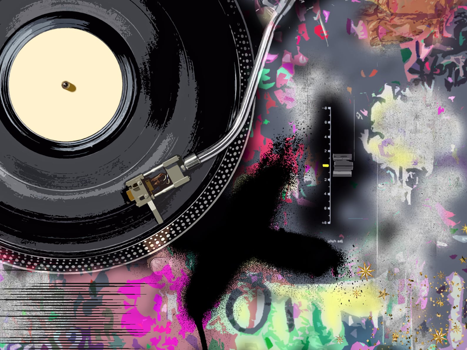 Hip Hop Art, Graffiti Print, DJ Gift, Turntable, Record Player, Cool ...