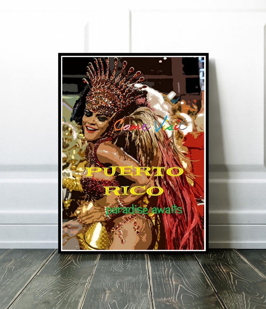 Puerto Rico Art, Canvas or Print, Puerto Rican Wall Decor, Retro Travel ...