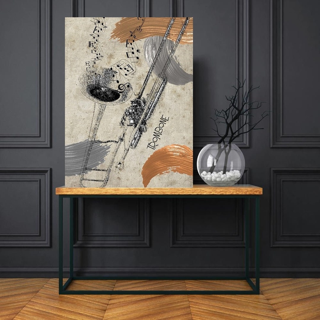 Trombone Art: Musical Instrument Prints, Music Room Decor (paper or ...