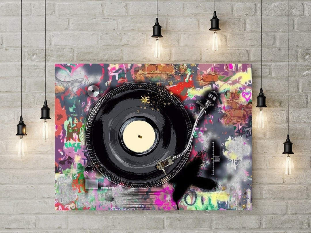 Hip Hop Art, Graffiti Print, DJ Gift, Turntable, Record Player, Cool ...