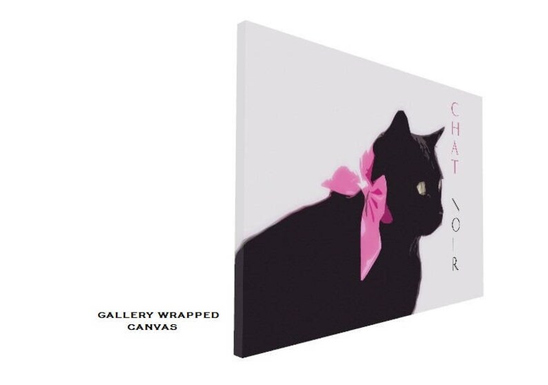 Chat Noir, Black Cat, French Cat Print or Canvas, Black White Pink Wall ...