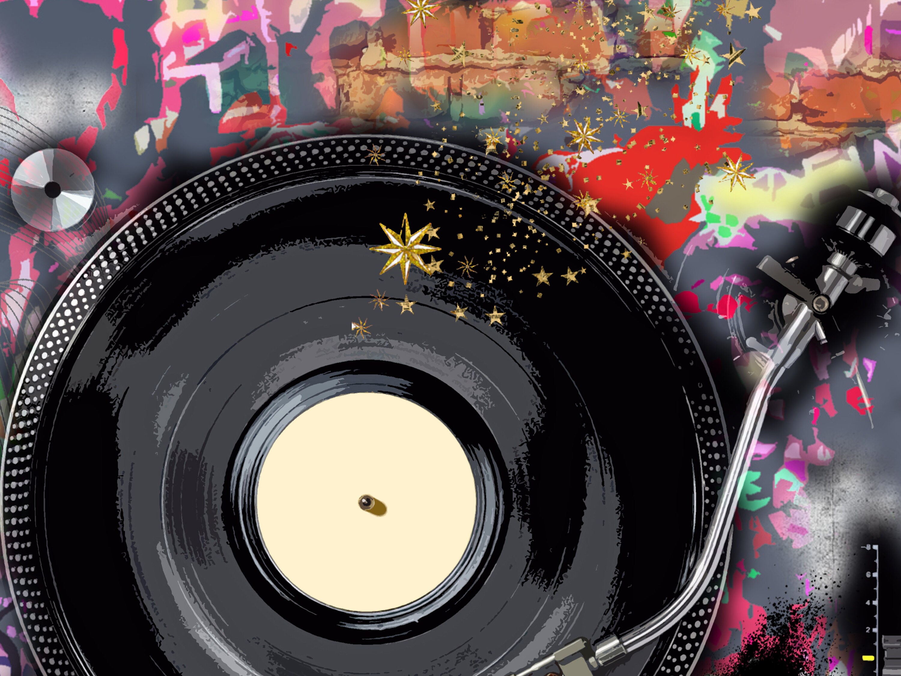 Hip Hop Art, Graffiti Print, DJ Gift, Turntable, Record Player, Cool ...