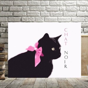 Chat Noir, Black Cat, French Cat Print or Canvas, Black White Pink Wall ...