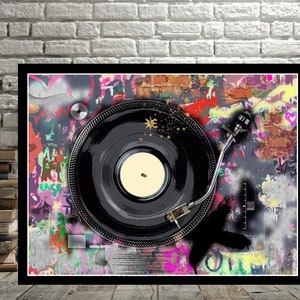 Hip Hop Art, Graffiti Print, DJ Gift, Turntable, Record Player, Cool ...