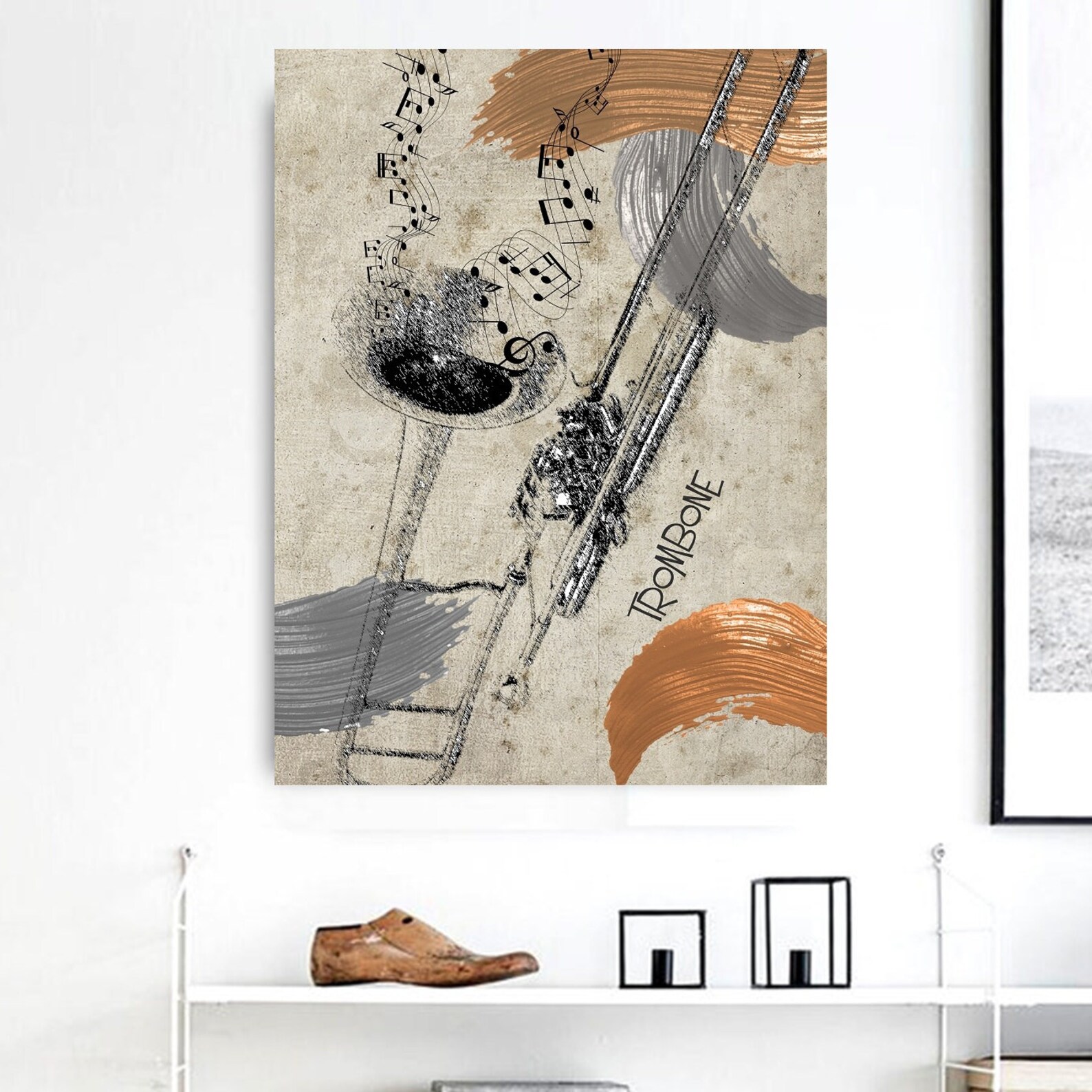 Trombone Art: Musical Instrument Prints, Music Room Decor (paper or ...