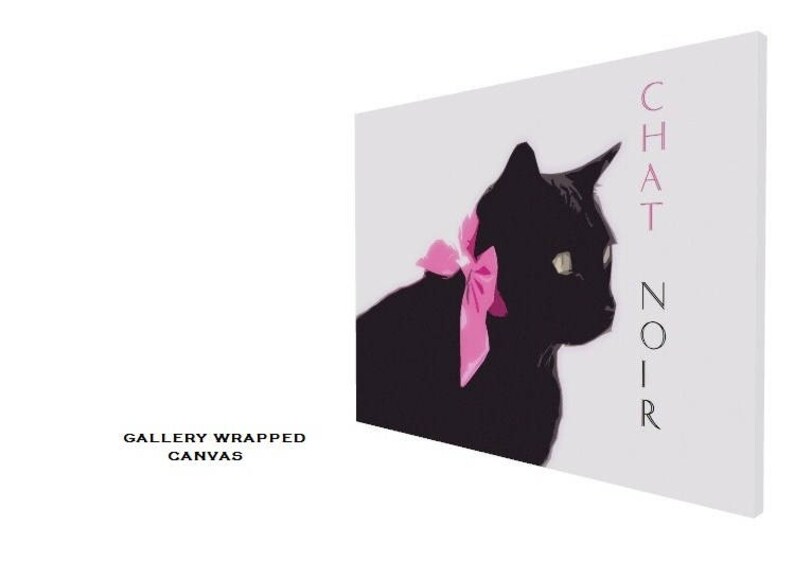 Chat Noir, Black Cat, French Cat Print or Canvas, Black White Pink Wall ...