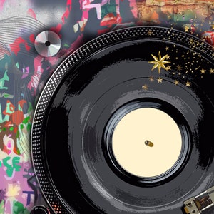 Hip Hop Art, Graffiti Print, DJ Gift, Turntable, Record Player, Cool ...