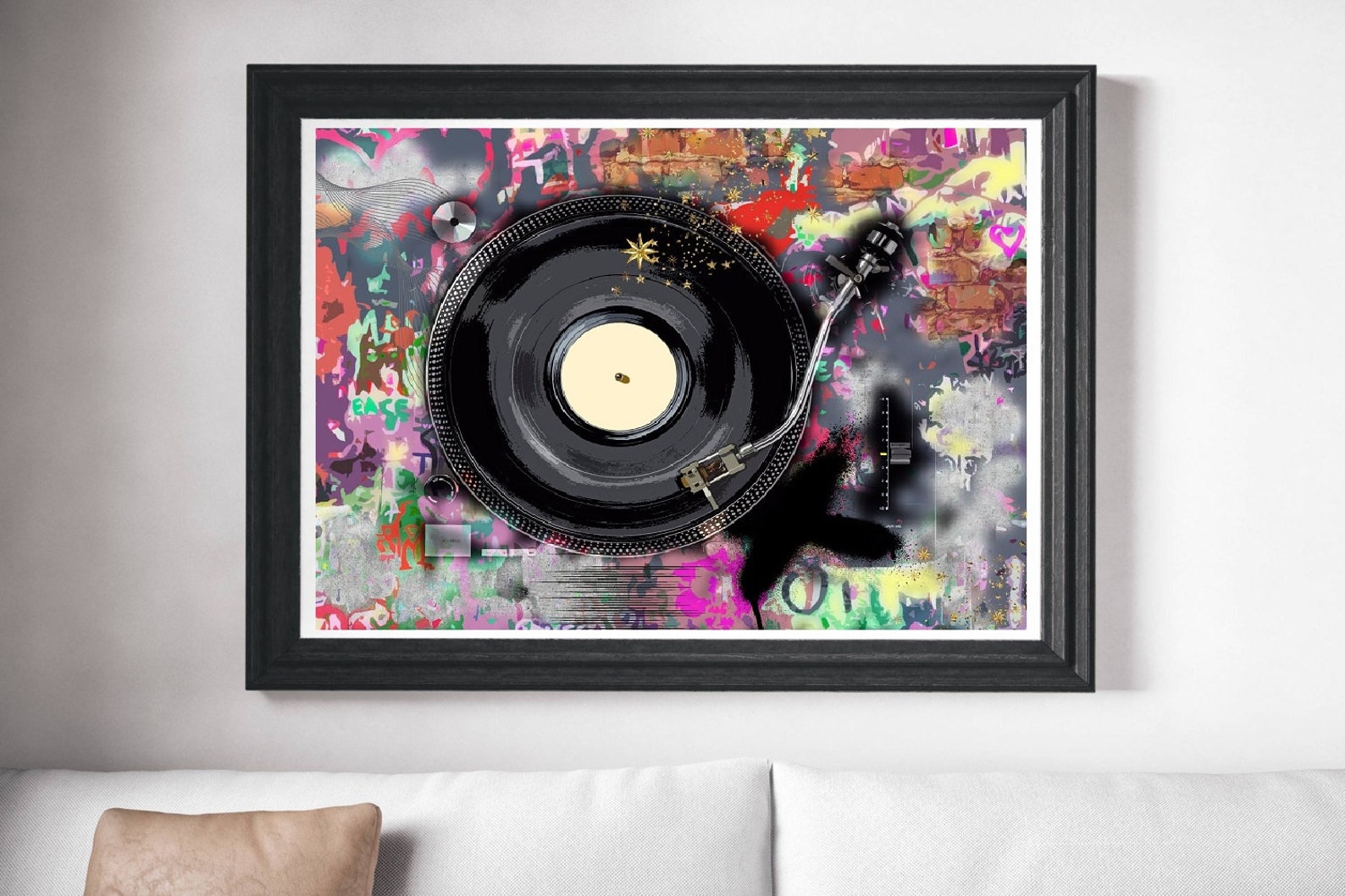 Hip Hop Art, Graffiti Print, DJ Gift, Turntable, Record Player, Cool ...