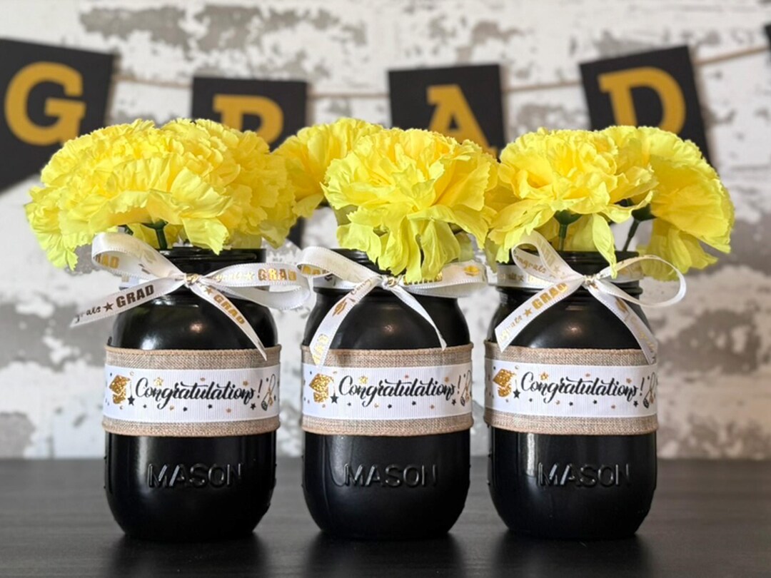 Graduation Mason Jar Set, High School Grad, Congrats Graduate, Party ...