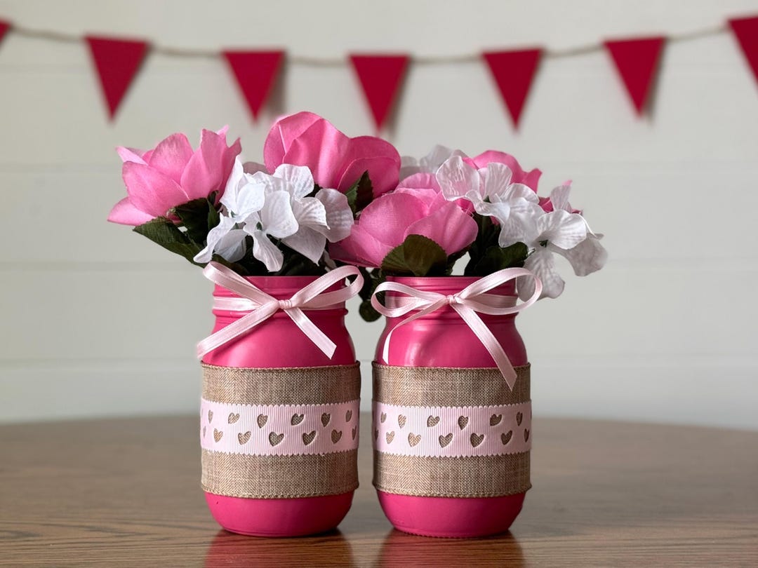 Valentines Day Mason Jars, Valentines Day Decor, Heart Decor, Romantic ...