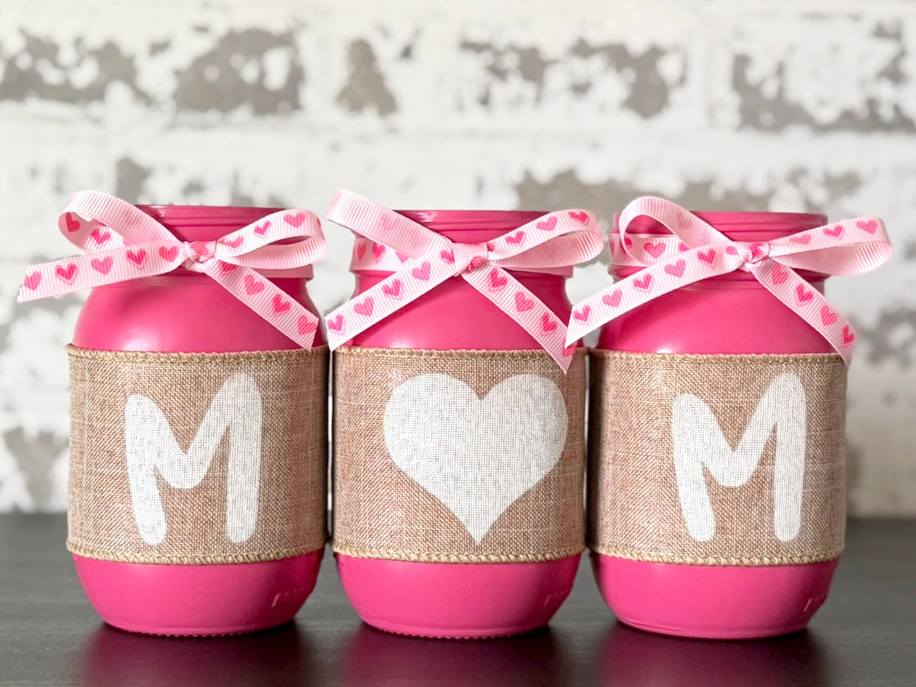 Hand Painted Pink Mason Jars, Mother's Day Floral Centerpiece - Etsy