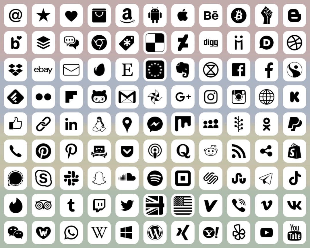 Social Media Iconen, 98 +13 types, tablet vorm, zwart op wit, bitmap ...