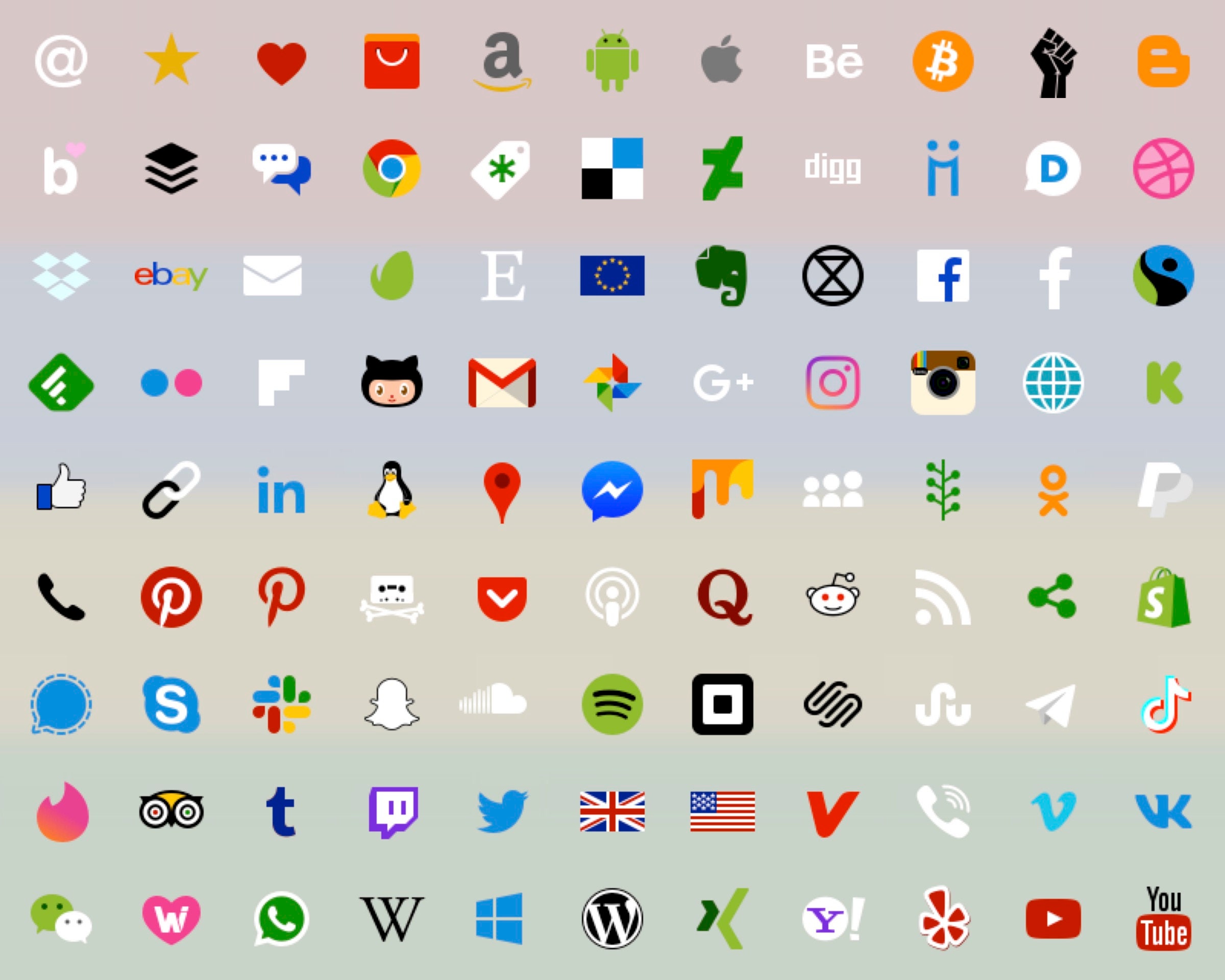 Social media icons, 98 +13 Types, Icon shape, Brand color icons, Bitmap ...