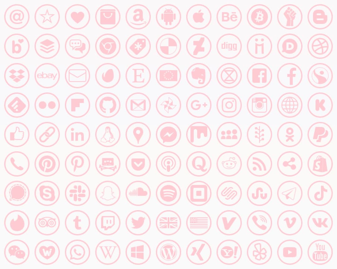 Social media icons, 98 +13 +18 types, Pink ringed, Bitmap & vector ...