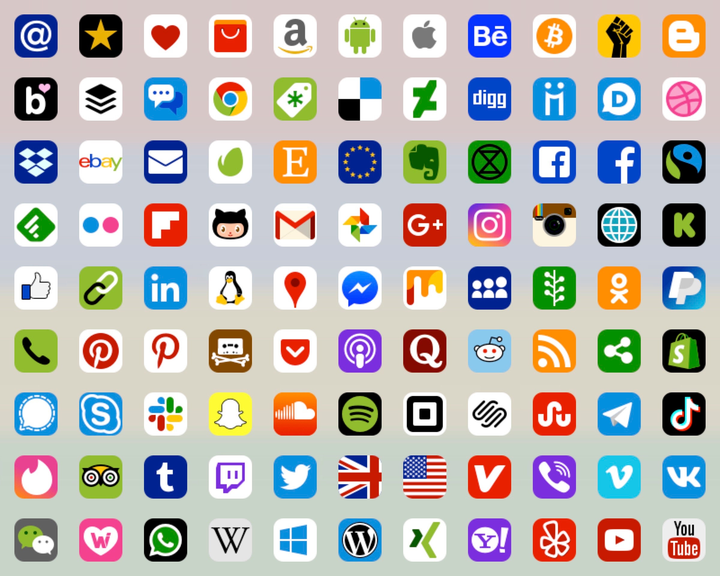Social media icons, 98 +13 Types, Icon shape, Brand color icons, Bitmap ...