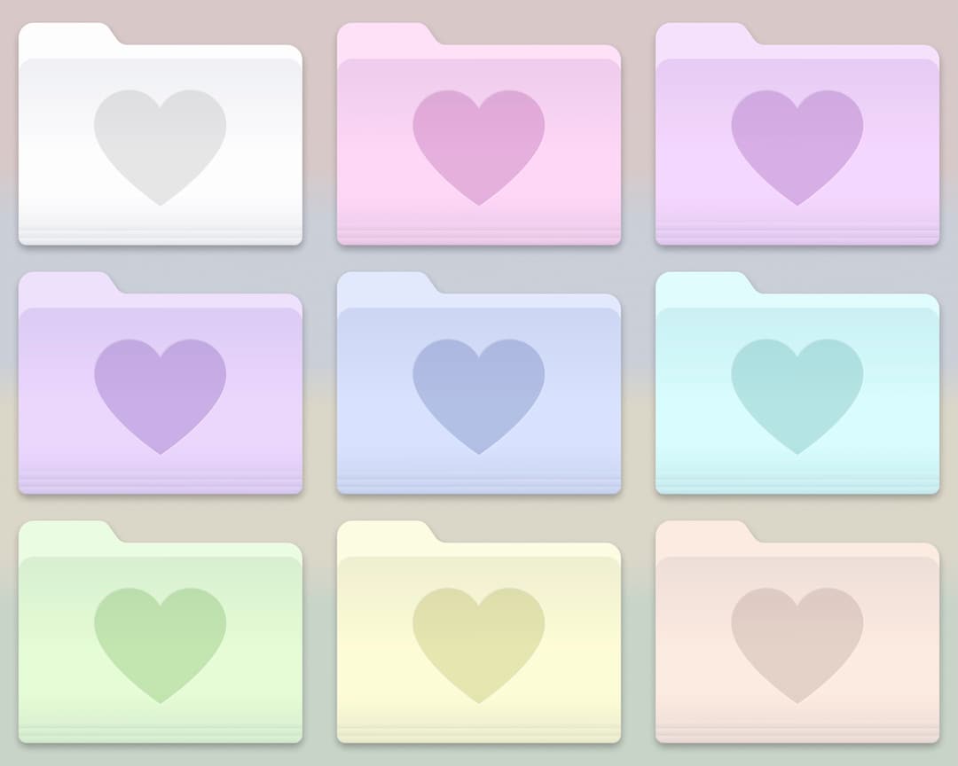 Mac folder icons, Pastel colored With Heart Custom icons For the finder ...