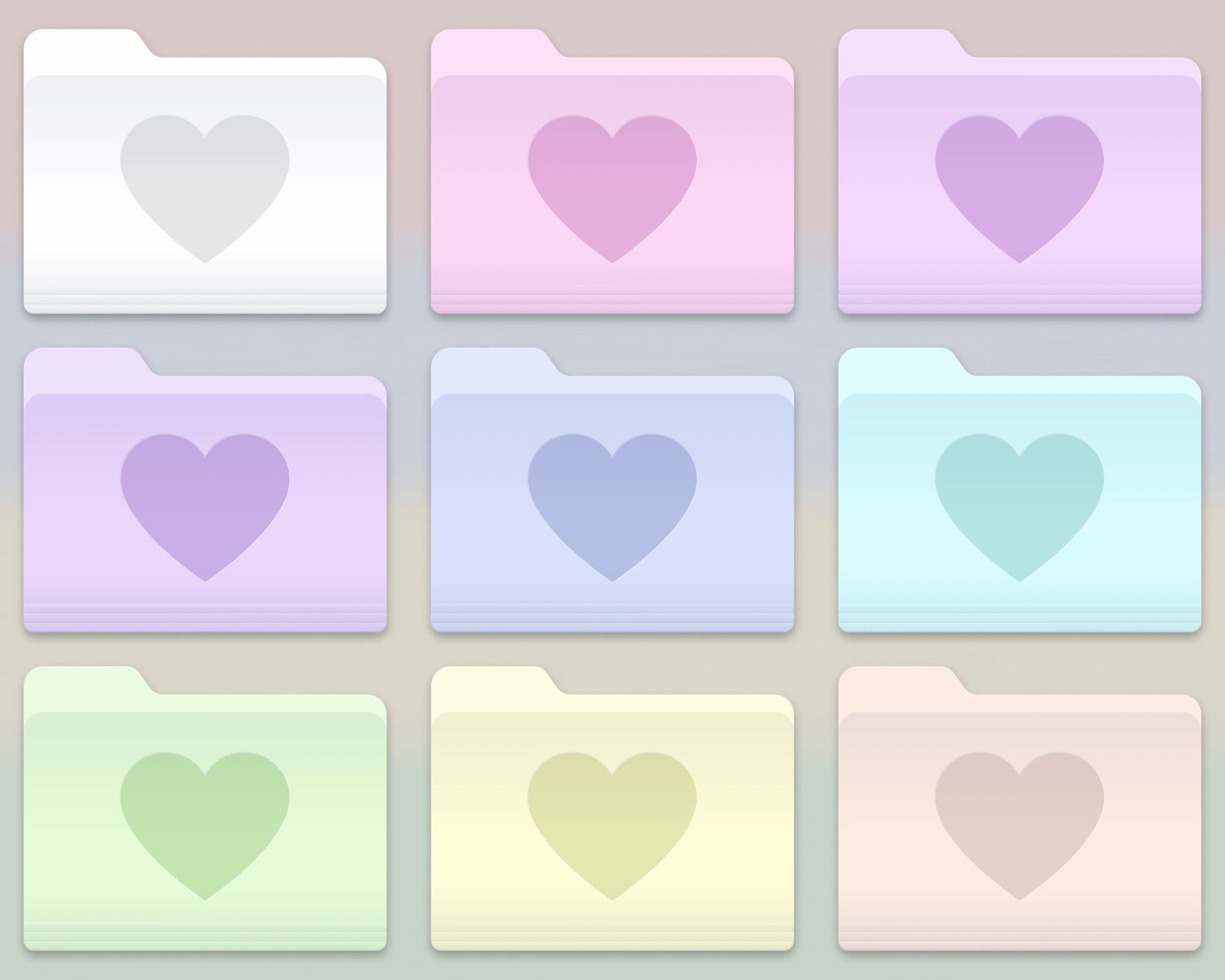 Mac folder icons, Pastel colored With Heart Custom icons For the finder ...